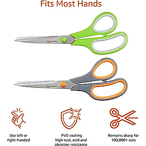 Amazon Basics Multipurpose, Comfort Grip, PVD coated, Stainless Steel Office Scissors - Pack of 2