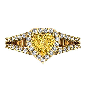 Clara Pucci 1.72ct Heart Cut Solitaire Halo split shank Natural Orange Citrine VVS1 Designer Modern Statement Ring Solid 14k Yellow Gold