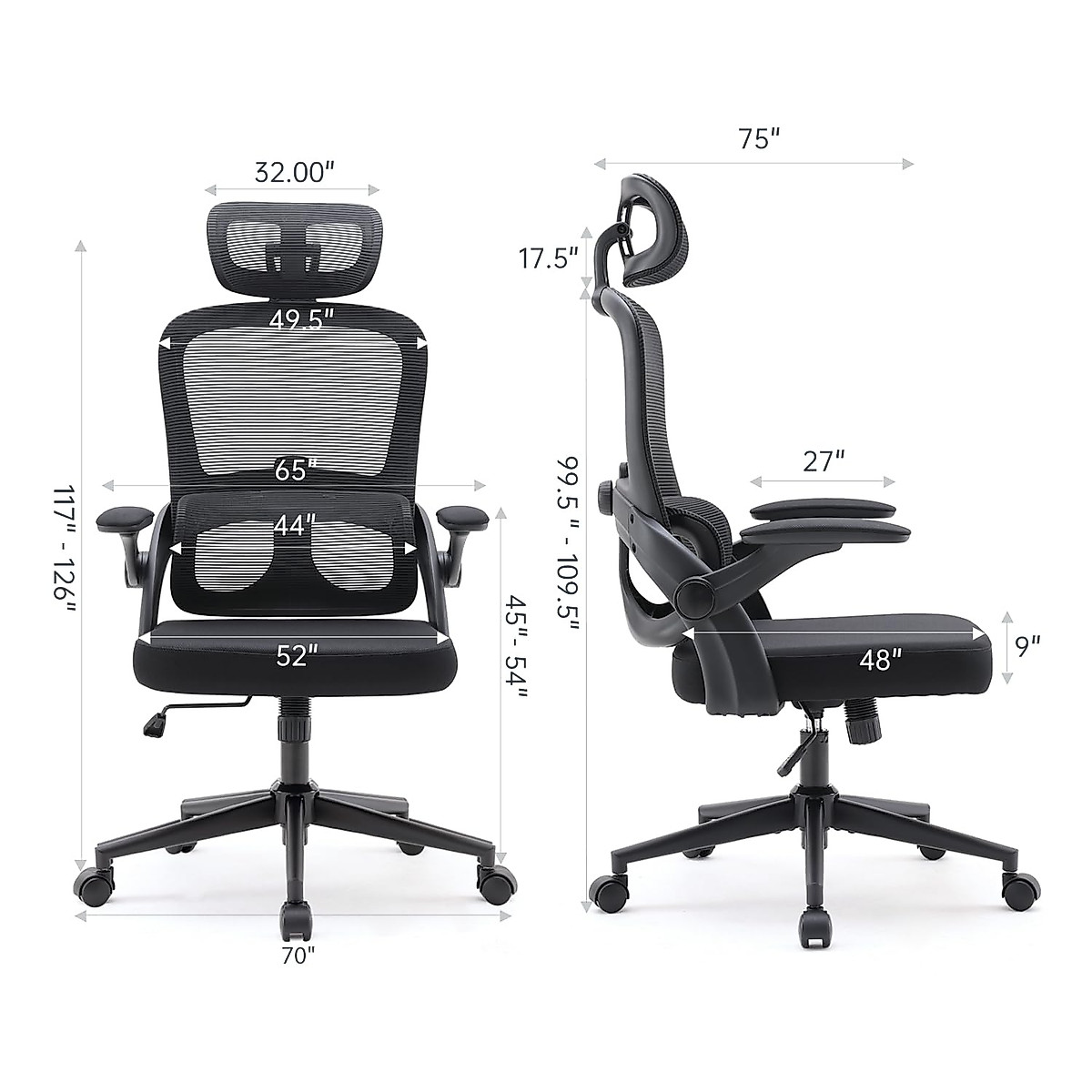 SIHOO M102C Ergonomic Mesh Office Chair, High Back Desk Chair with 3D Armrests, Up&Down Lumbar Support, Swivel Computer Task Chair with Adjustable 2D Headrest, Tilt Function Black