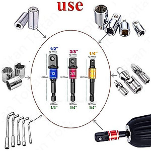Impact Grade Driver Sockets Adapter Extension Set Drill Bit + Right Angle Driver, 3Pcs 1/4 3/8 1/2" Universal Socket Adapter Set, 105 Degree Right Angle Screwdriver set Drill Hex Bit Socket Adapter