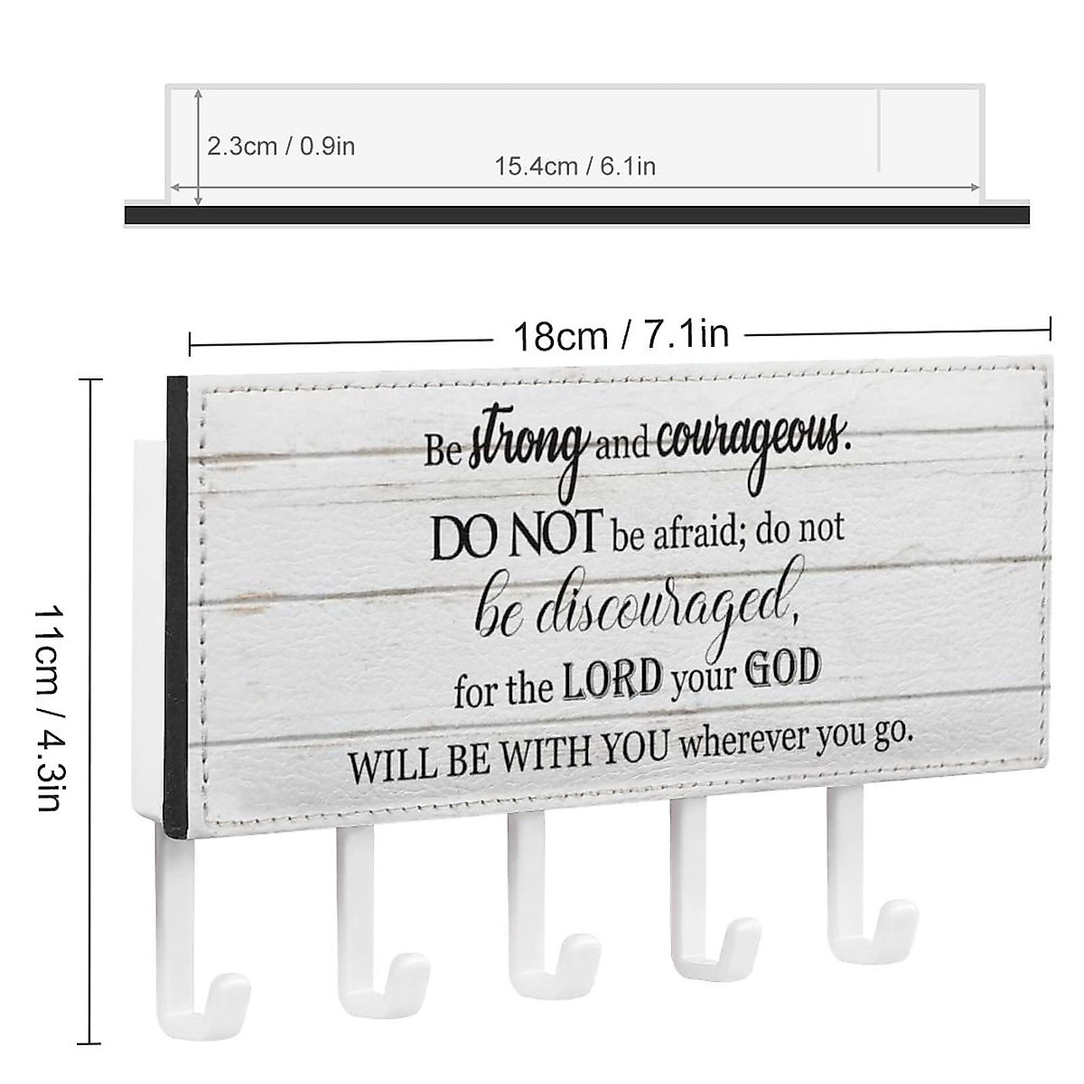 Be Strong and Courageous Do Not Be Afraid Key Holder Wall Mount Key Hanger Saying Quote Self Adhesive Key Hanging Rack Farmhouse Decorative for Entryway Front Door Kitchen Hallway 7x4 inch