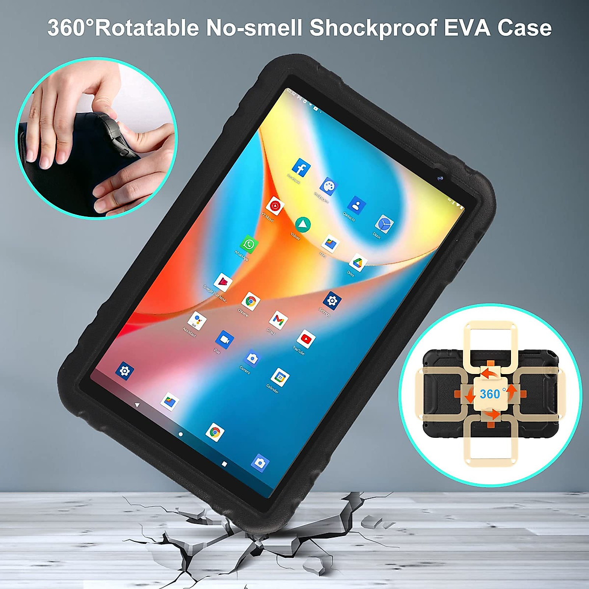 2024 Tablet 10 inch Android 13 Tablets with Octa-Core, 14GB RAM 128GB ROM, 8000mAh Battery, Drop-Proof Case, TF 512GB, HD IPS Touchscreen, 5G/2.4G WiFi, Bluetooth 5.0, GPS, Split Screen Support -Black