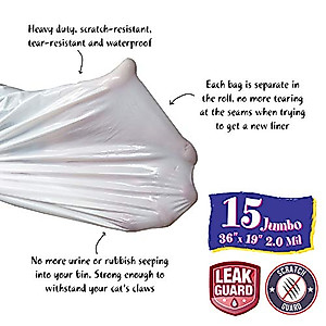 15 Count Fresh Kitty Litter Box Liners Super Thick, Durable, Easy Clean Up Jumbo Drawstring Scented Litter Pan Box Liners, Bags for Pet Cats