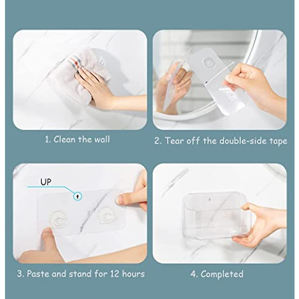 COLINCH Adhesive Wall Mounted Small Storage Organizer Box Without Drilling for Bathroom, Pantry, Kitchen, Laundry, Utility Room, Inside of Cabinet Door - Clear