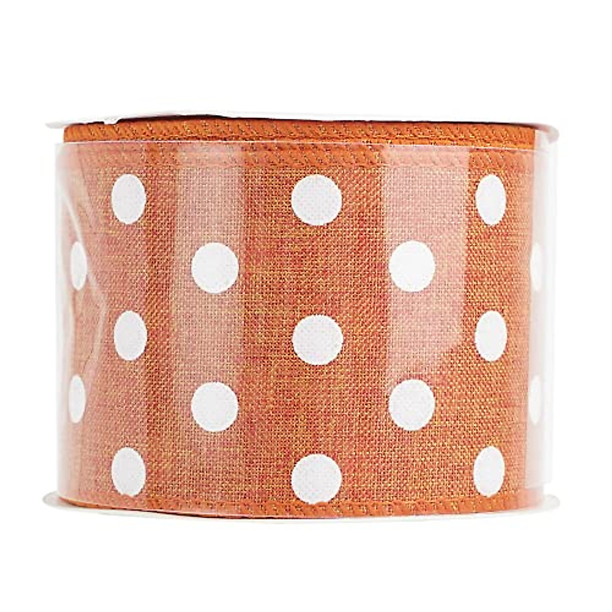 HUIHUANG Orange Polka Dot Wired Ribbon Orange and White Dot Ribbon Wired Edge Burlap Ribbon, 2.5 inch X 10 Yards Wreath Ribbon with Wire for Crafts Fall Wreath Supplies Gift Wrapping Basket Bows Decor