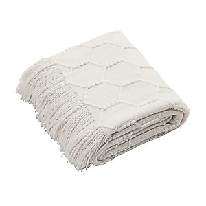 KASYLAN Diamond Knitted Throw Blanket Lightweight Soft Cozy for Bed or Sofa Farmhouse Outdoor Throw Blankets, Travel Blanket, Officeroom Blanket, 50" x 60", White