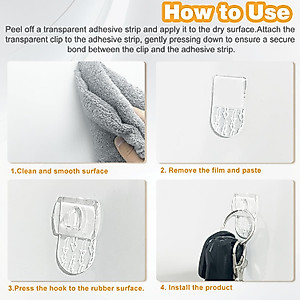 TEOYNGU 140 Clips + 160 Adhesive Strips, Clear Mini Light Clips, Strips Hooks, Small Self-Adhesive Hooks, Indoor Christmas/Festival Decoration,Hooks Small