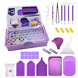 Diamond Painting Storage Containers Tools Accessories Kits with Shockproof Jars,Diamond Art Accessorie Tool Kits Craft Jewelry Bead Rhinestones Organizer Box Diamond Paintings Tools Box (57-Slots)