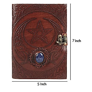 Leather Journal 8x6 inch Stone cover/Handmade Writing Notebook Diary/Bound Daily Notepad for Men & Women Medium, Sketch/Writing pad, Gift for Artists (7x5, Deckle Edge Paper Brown)