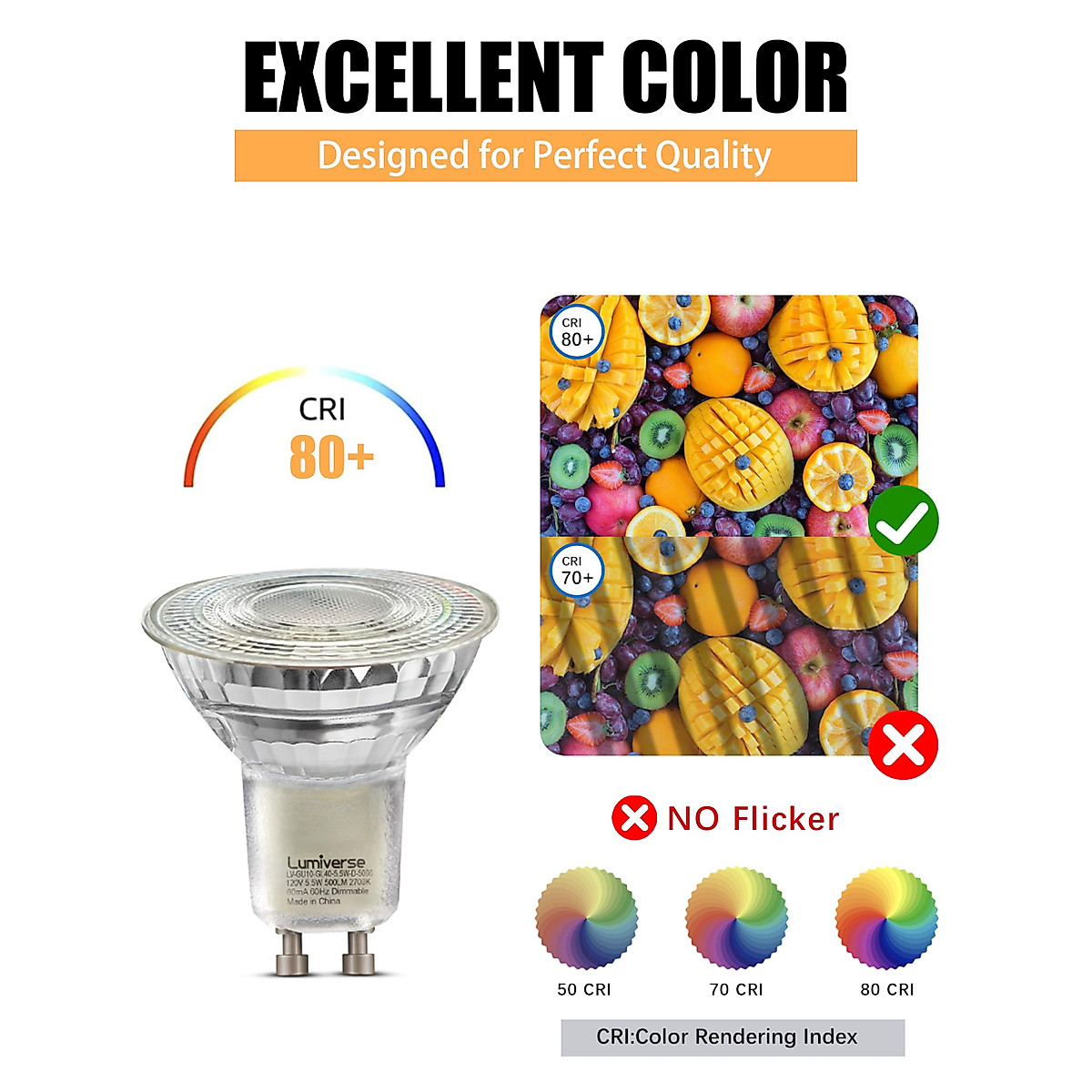 Lumiverse GU10 LED Bulb, Non-dimmable 4W (50W Equivalent) 100 Degree Flood Beam 2700K Soft White, Halogen Replacement for Kitchen, Range Hood, Living Room, Bedroom, 6 Pack