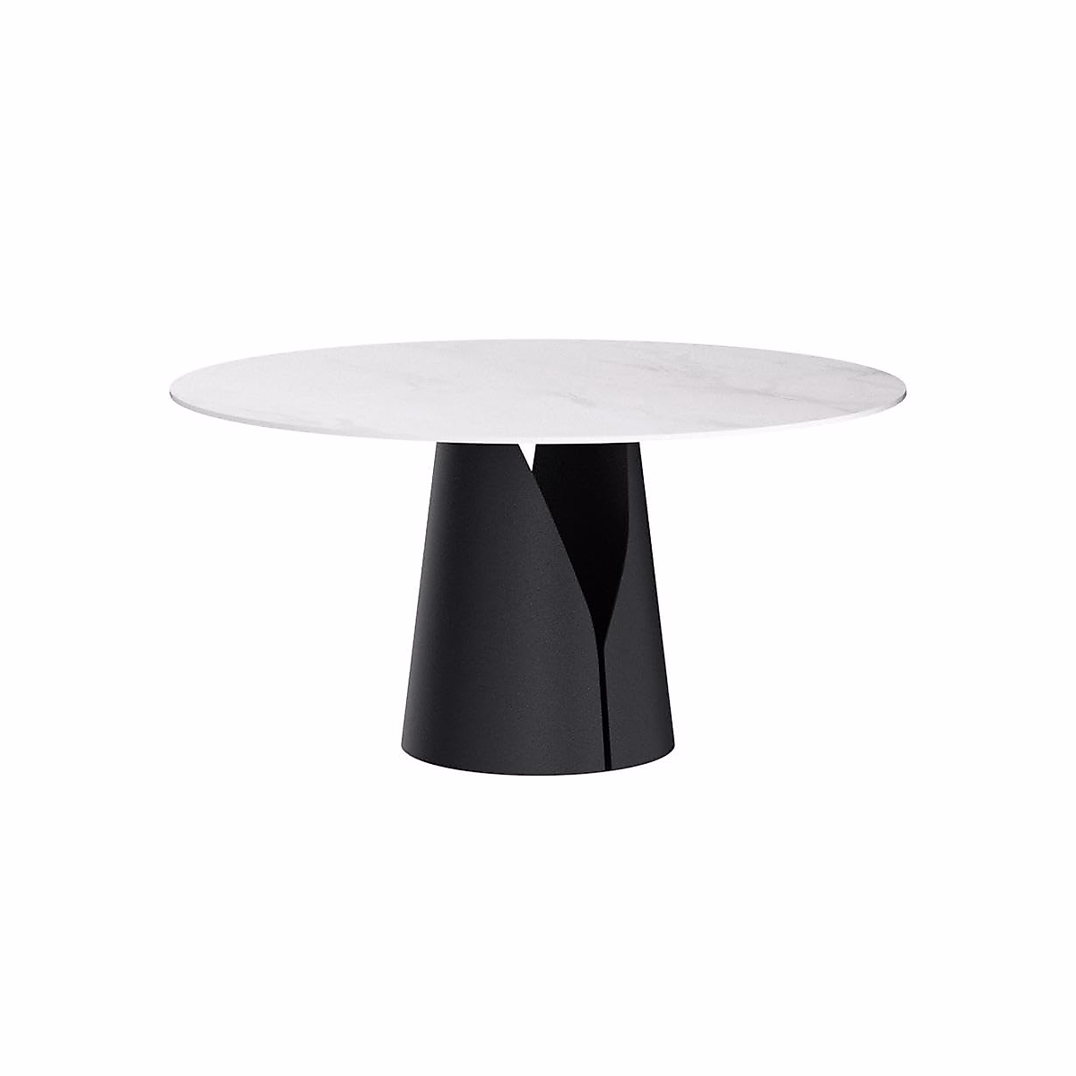 POVISON Round Dining Table for 4-6, Modern Dining Table Round 51" Matte Sintered Stone Tabletop with Solid Black Carbon Steel Pedestal, Circle Dining Table for Dining Room (Dining Table Only)