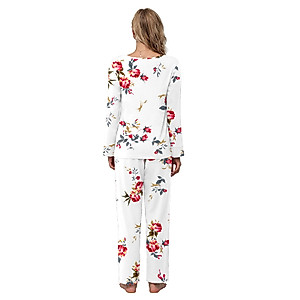 POKWAI Womens Pajama Sets Pajamas for Women Soft Comfy Casual Loose Pjs With Pockets(FP White,X-Large)