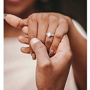 TIGRADE 1.5CT Oval Opal Bridal Ring Sets 3Pcs Rose Gold Stackable Rings Cubic Zirconia Engagement Halo CZ Wedding Band for Women Size 3-12, Size 7