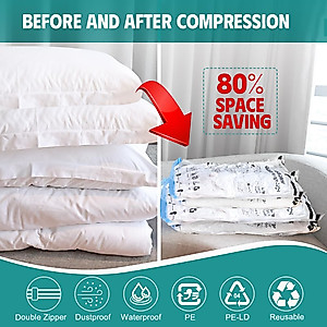 12 Pack Vacuum Storage Bags, Vacuum Seal Bags for Clothing, Comforters, Blankets, Space Saver Vacuum Storage Bags with Hand Pump. (3×Jumbo, 3×Large, 3×Medium, 3×Small)