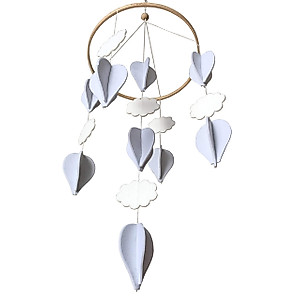 EcoCubs Handmade Baby Crib Mobile | White & Pale Grey | Hot Air Balloons & Clouds | Eco-Friendly Felt & Organic Beech Wood | Gender Neutral Nursery Decor | Simple & Modern Design