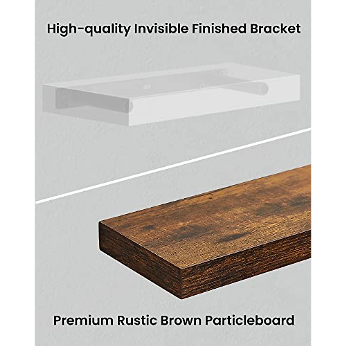 Hzuaneri 15" Floating Shelves - Set of 4 Bathroom Shelf, Retro Wall Shelf, Wall Mounted Hanging Shelf with Invisible Brackets, for Living Room Decor, Bathroom, Bedroom, Kitchen, Rustic Brown