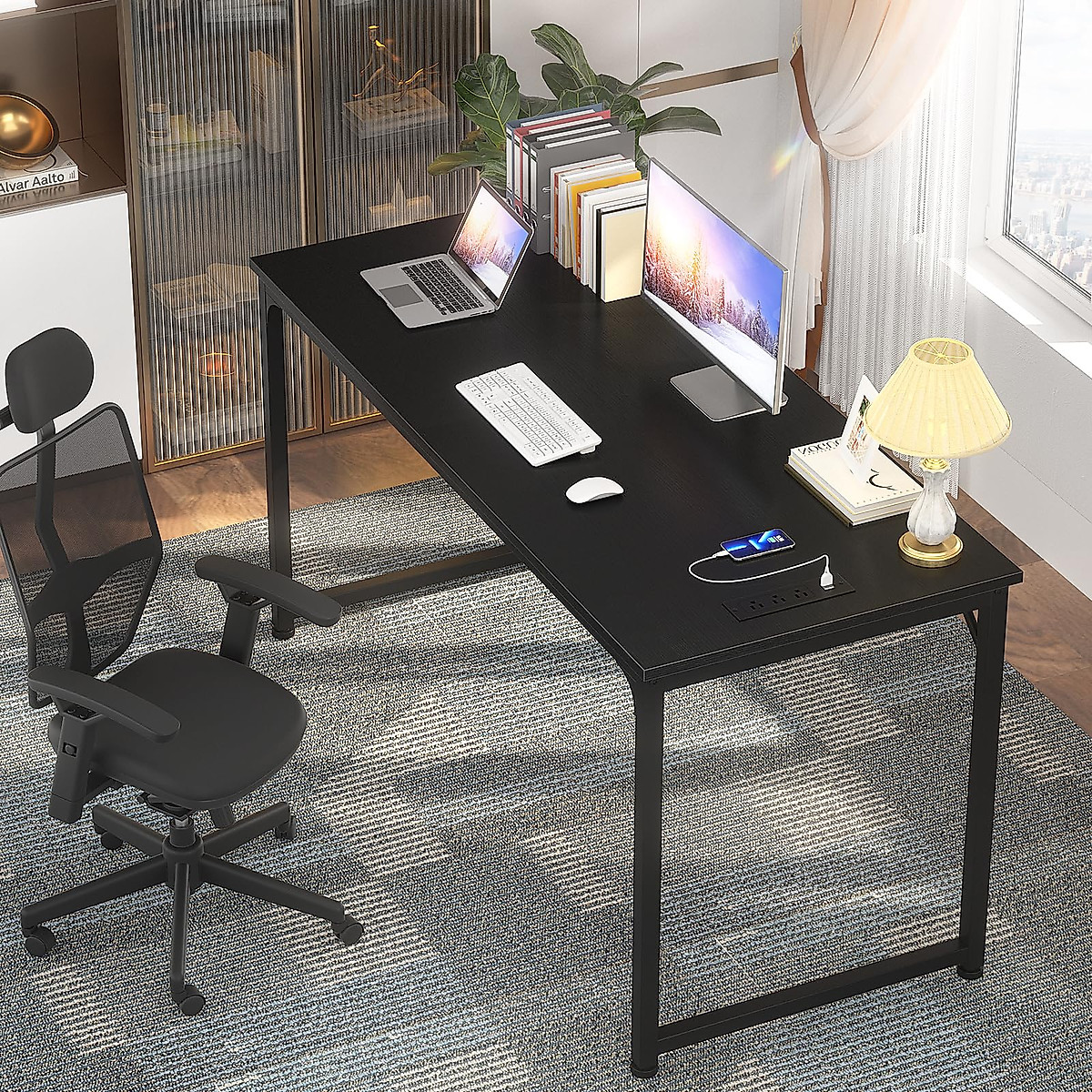 Foxemart Writing Computer Desk Modern Sturdy Office Desk PC Laptop Notebook Study Table for Home Office Workstation, Black