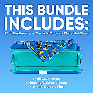 KinderMat 2" Jr. Daydreamer and Full Nap Mat Washable Cover - New Trucks N Tractors Design - Regular, 47" x 22", Great for Daycare & Families