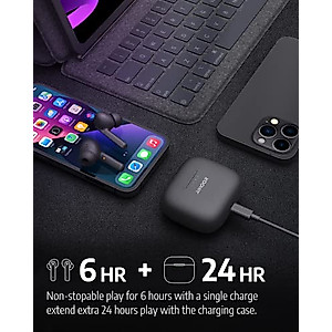 AIHOOR True Wireless Earbuds, Active Noise Cancelling in-Ear Headphones with Charging Case, Bluetooth 5.0, Built-in Mic Earphones, Deep Bass, 30H Playtime, IPX4 Waterproof Headset for Music, Black