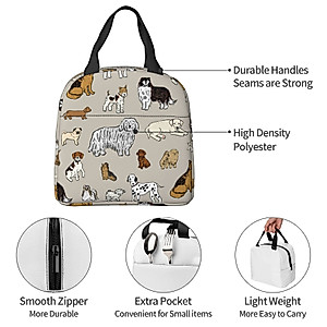 Fiokroo Lunch Bag Insulated Cute Dogs Animal Lunch Box Reusable Lunch Tote Bag For School Work College Outdoor Travel Picnic, 6l