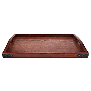 Wooden Tray Coffee Table Tray Ottoman Tray Dark Brown Multi-Purpose Wooden Serving Tray Plate for Tea Set Fruits Candies Food Home Hotel Modern Aesthetic Decorative Serving Tray with Handles (S)