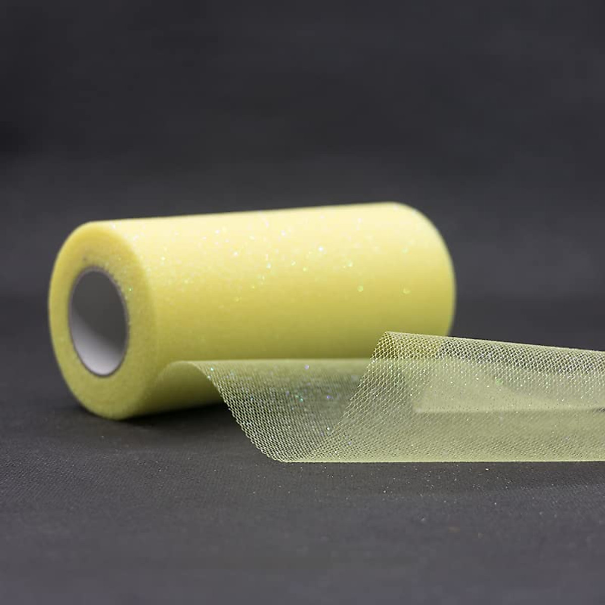 Sparkling Tulle Ribbon Roll Glitter Sequin Tulle Roll Mesh Baby Shower DIY Gift Handicraft Tutu Skirt Party Chair Sash Wedding Party Decoration 25 Yards*6 inches(15cm) (Light Yellow)