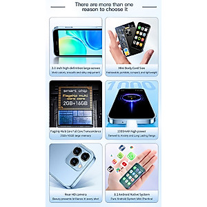 roiesvry Mini Smartphone, XS15 3.0 Inch Small Phone Quad Core 2GB+16GB 5.0MP Dual SIM 1000mAh Android Mini Phones Unlocked 3G Mobile Phone (Blue)