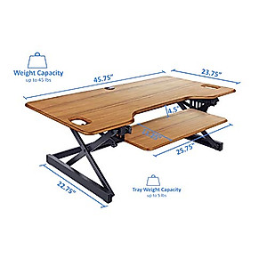 Rocelco 46" Large Height Adjustable Standing Desk Converter, Quick Sit Standup Triple Monitor Riser, Gas Spring Computer Workstation, Retractable Keyboard Tray, (R DADRT-46), Teak/Black