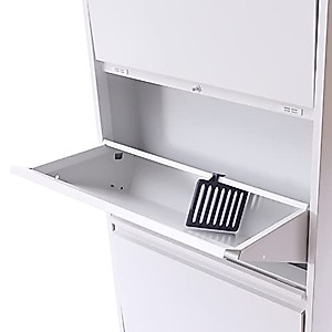 DYRABREST Shoe Storage Cabinet - Wall Mounted & No-Assembly Metal Shoe Organizer Cabinet for Entryway, Hallway, and Corridor,Tipping Bucket Shoe Cabinets with 3 Flip Drawers,Holds 9 Pair Shoes, White