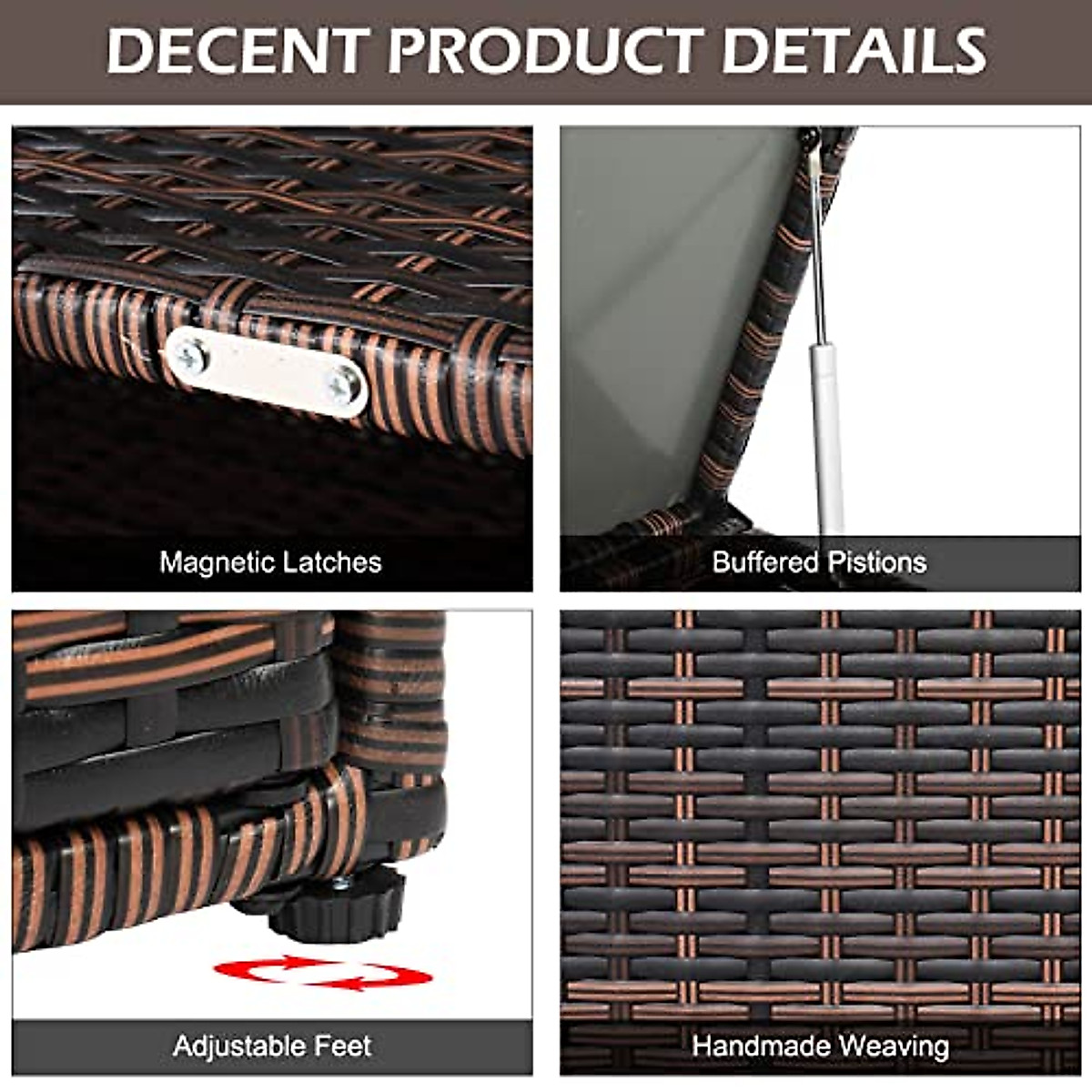 VINGLI 88 Gallon Outdoor Rattan Deck Box w/Openable Doors, Patio Wicker Storage Box for Tools and Toys Storage, Garden Deck Storage Bin for Garden, Balcony, Porch, Pool, Yard (Brown)