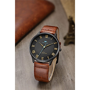 BRIGADA Men's Watches Classic Black Business Casual Wrist Watch for Men Quartz Waterproof