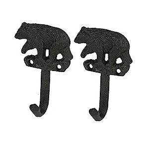 Set of 2 Black Bear Decor Cast Iron Wall Hooks, Coat Hooks, Towel Hooks