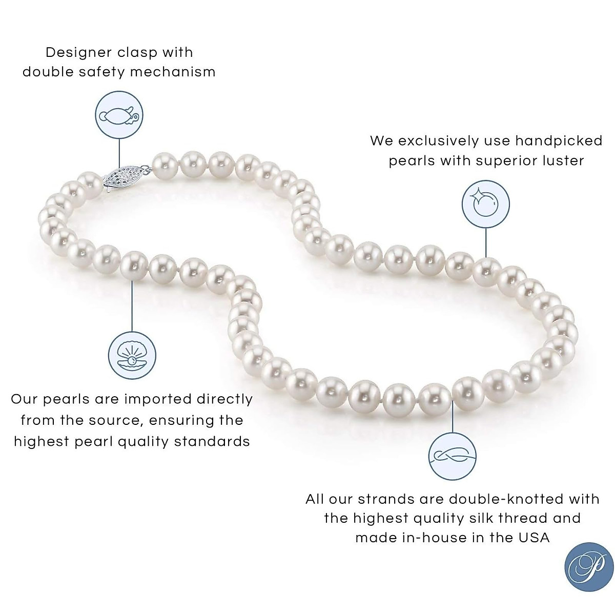 The Pearl Source Real Pearl Necklace for Women with AAA+ Quality Round White Freshwater Genuine Cultured Pearls | 14K Gold Clasp Yellow Gold