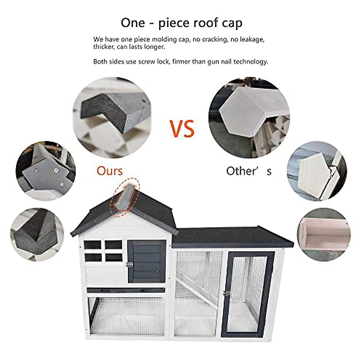 48''L Rabbit Hutch Indoor Outdoor Bunny Cage Rabbit Hutch Wood House Pet Cage for Small Animals (Grey/White)