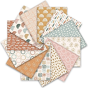 Whaline 12Pcs Boho Cotton Fabric Bundles Boho Rainbow Sun Circle Raindrops Fat Quarters Sewing Fabrics for DIY Handmade Crafting, 18 x 22 Inch