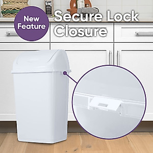 Superio Kitchen Trash Can 13 Gallon with Swing Lid, Plastic Tall Garbage Can Outdoor and Indoor, Large 52 Qt Recycle Bin and Waste Basket for Home, Office, Garage, Patio, Restaurant (White)