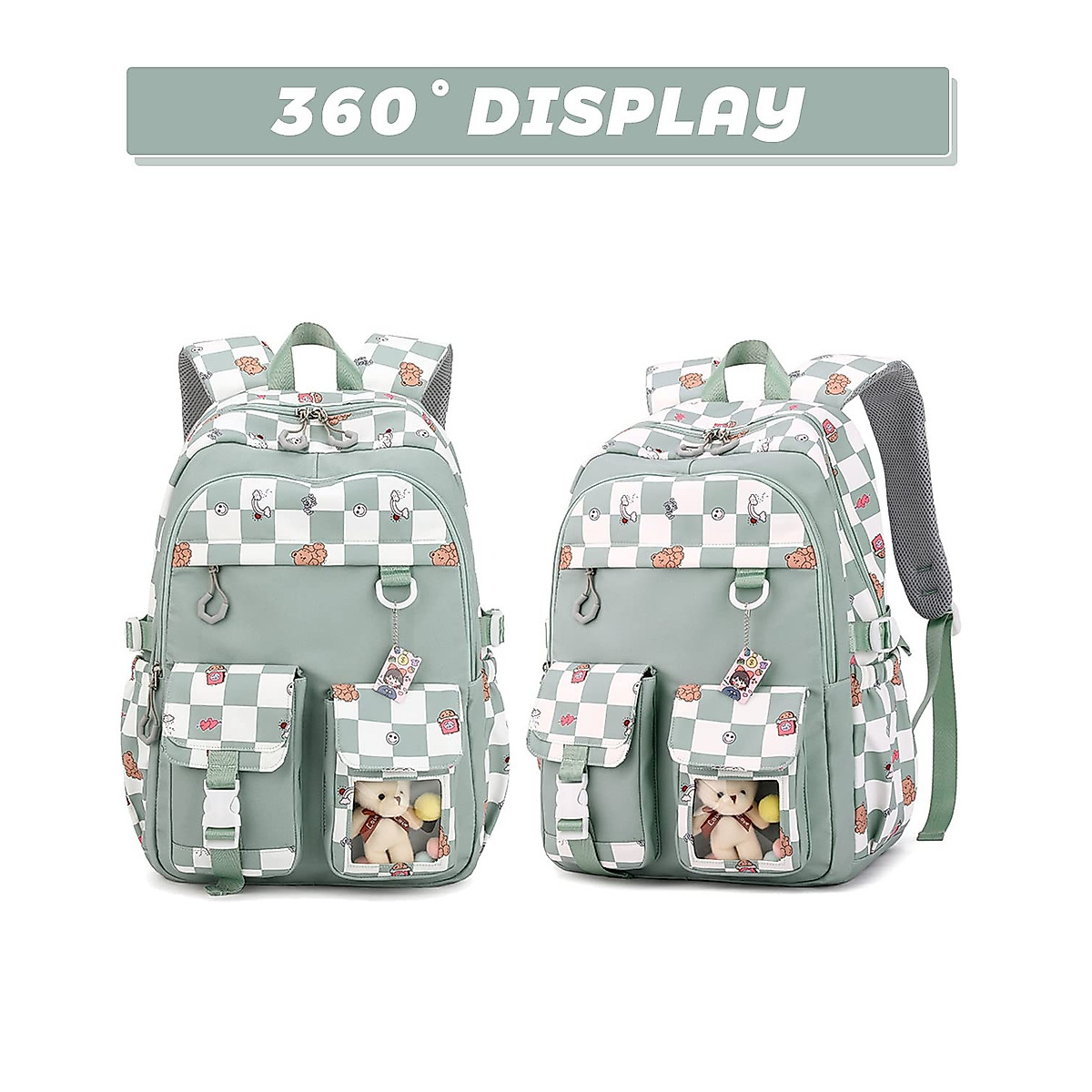 Tanou Kids Backpacks for Girls, 16 Inch Stylish Girl Bookbags with Anti-theft Pocket, 2023 Lightweight Backpack for Elementary Middle School, Green