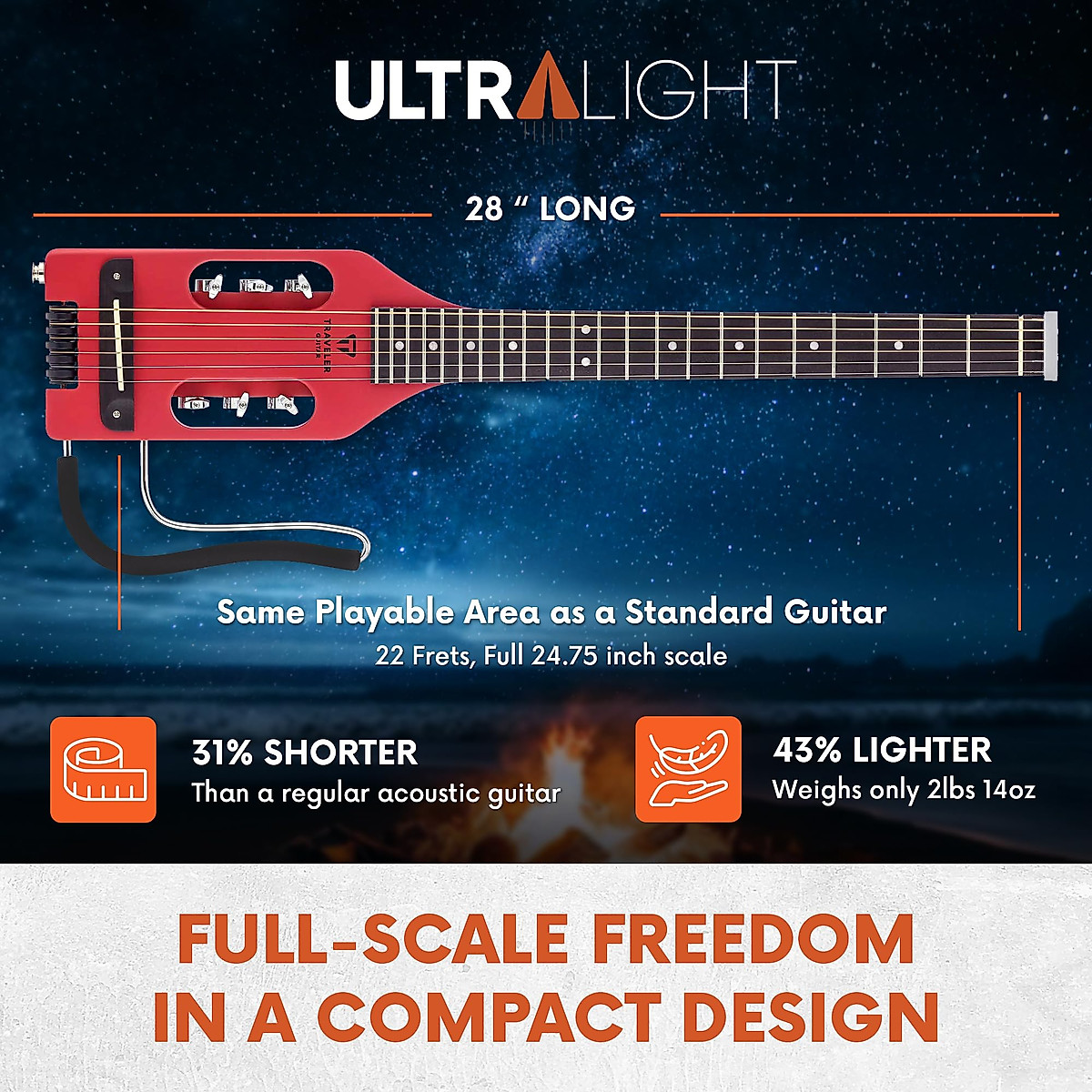 Traveler Guitar Ultra-Light Vintage Red Acoustic Electric Guitar