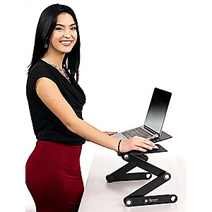 Executive Office Solutions Portable Adjustable Aluminum Laptop Desk/Stand/Table Vented w/CPU Fans Mouse Pad Side Mount-Notebook-MacBook-Light Weight Ergonomic TV Bed Lap Tray Stand Up/Sitting-Black