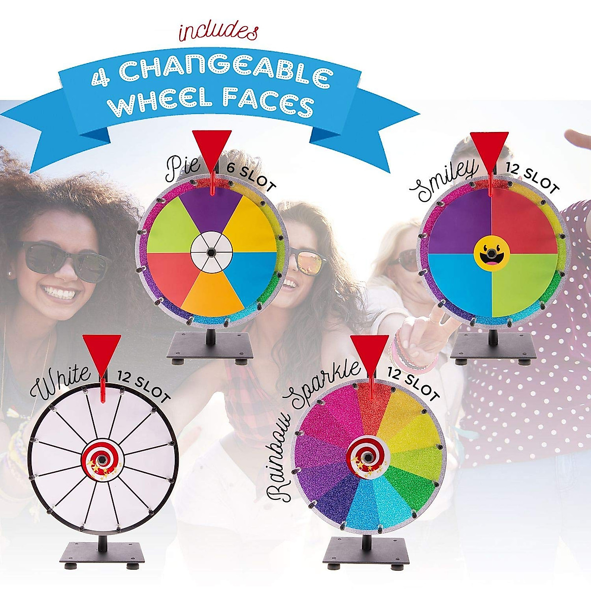 Prize Wheel Spinning Wheel for Prizes - Dry Erase Spin Wheel Game Small 12" inch Tabletop Stand Spinner Board with 4 Color & White Wheels, Marker Pen, Eraser & Bag | Win Fortune Raffle Carnival Games
