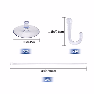 SAVITA 20 Pcs Aquarium Suction Cups Fish Tank Suction Hooks with Removable Hooks and 40 Adjustable Zip Ties for Aquarium Binding Moss, Plants, Shrimp Nest