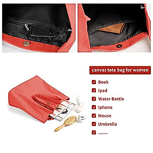BONNY DODO Stylish Canvas Totes Bags for Women Shoulder Library Tote Bags Travel Casual Bag Book Teacher Bags and Totes with Inner Pockets for Work Top Zipper Closure, Daily Essentials (Orange)