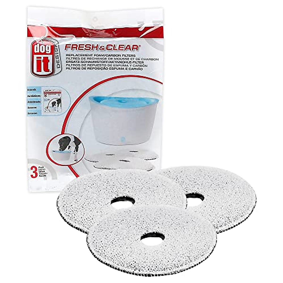 Dogit Design Carbon Replacement Foam Filter Cartridge for Dogit Design Fresh & Clear Fountain - 3-Pack by Dogit