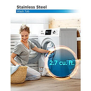 BLACK+DECKER Front Load Washer, 2.7 Cu. Ft. Compact Washing Machine with LED Display & 16 Cycles