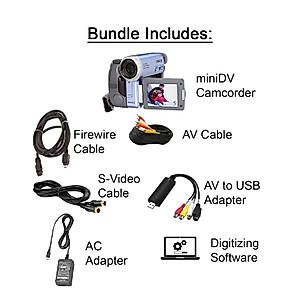 miniDV Transfer Bundle for Digitizing miniDV Tapes, Includes miniDV Camcorder and USB Adapter