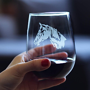 Horse Face Stemless Wine Glass - Western Themed Farm Decor and Gifts for Horseback Riders - Large 17 Oz Glasses