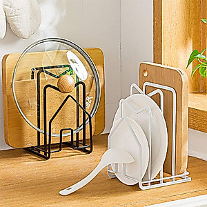LINFIDITE Cutting Board Holder Chopping Boards Organizer Holder Kitchen Countertop Pot Pan Lids Rack Kitchenware Organizer Flat Steel 4.92 x 5.7 x 8.47 in. Black
