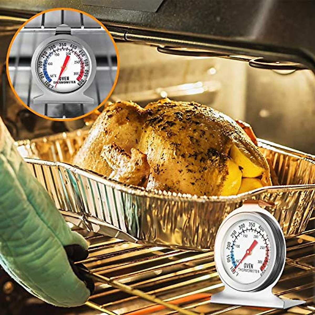 in Oven Thermometer for Grill Smoker BBQ 50-300°C/100-600°F, Instant Read Precision Stainless Steel Electric/Gas Oven Thermometers, Large Dial Display Thermometer Gauge for Kitchen Cooking Baking