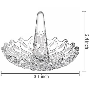 MyGift Clear Glass Ring Cone with Tray, Engagement Wedding Ring Holder with Round Starburst Design, Small Jewelry Ring Dish, Set of 2