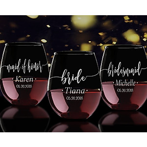 ONE 21oz Stemless Wine Glass for Bride, Bridesmaid Gift Custom- Maid of Honor- Mother of the Bride Groom Wedding Party Favors Gift Idea